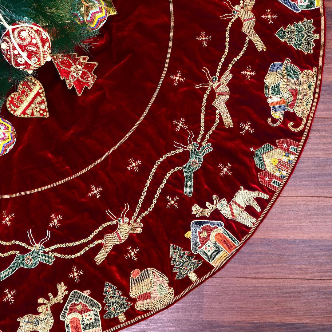 60" Reindeer Christmas Tree Skirt 'reindeer Over the City' Extra Large ...