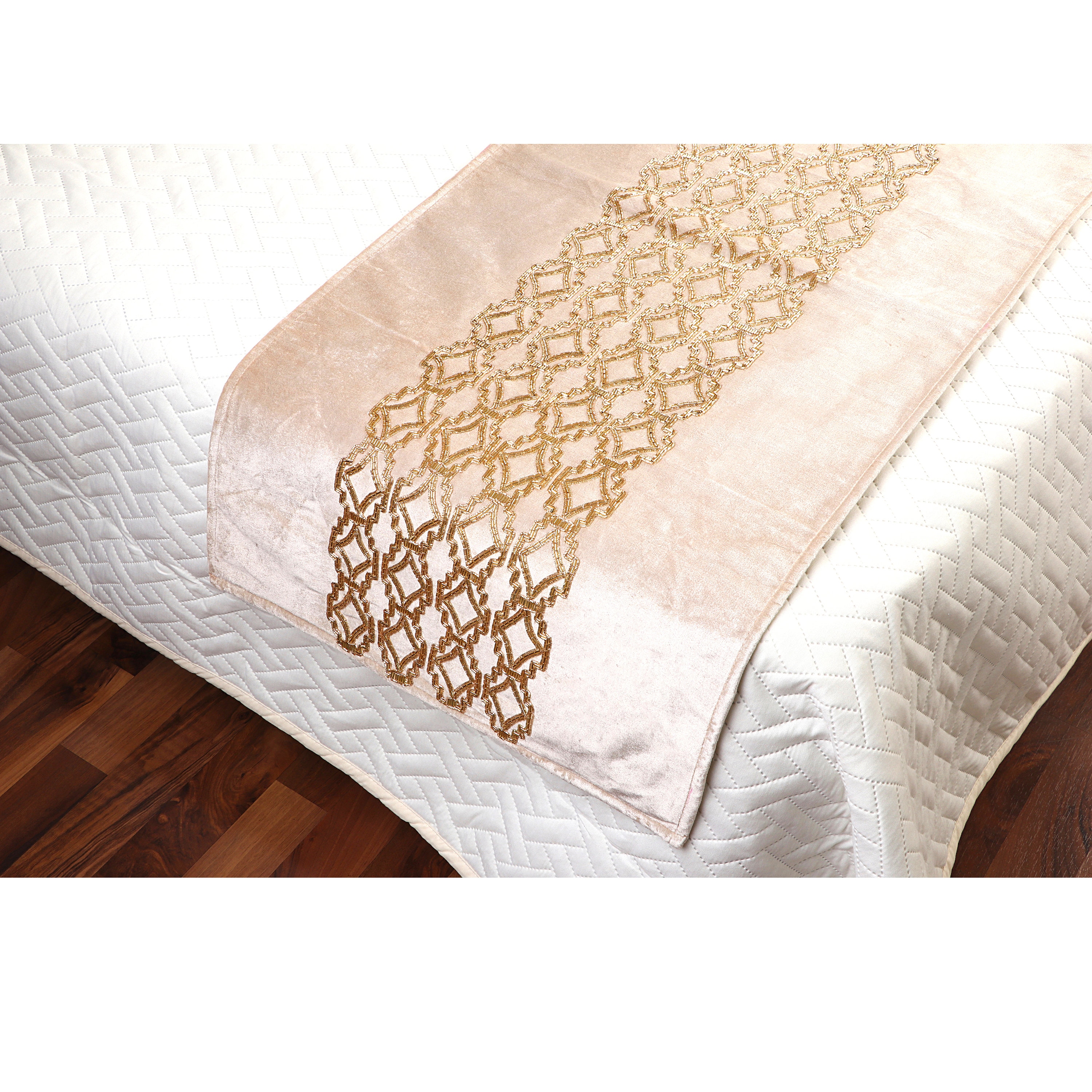 Beige Velvet Bed Runner| King/ca King/queen/twin Luxury Bed Runner With ...