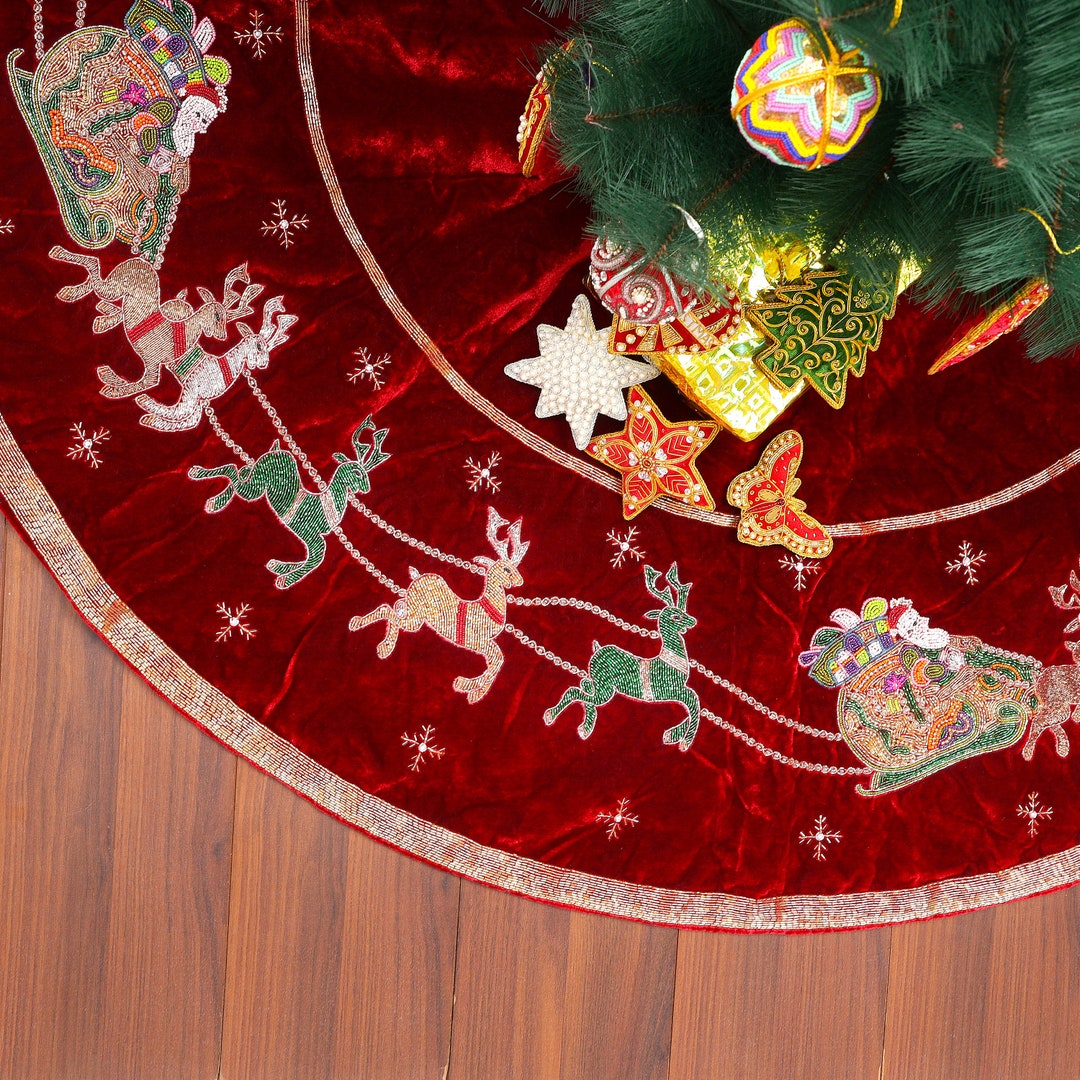 90 Inch Christmas Tree Skirt Red Extra Large Christmas Tree Skirt Red ...