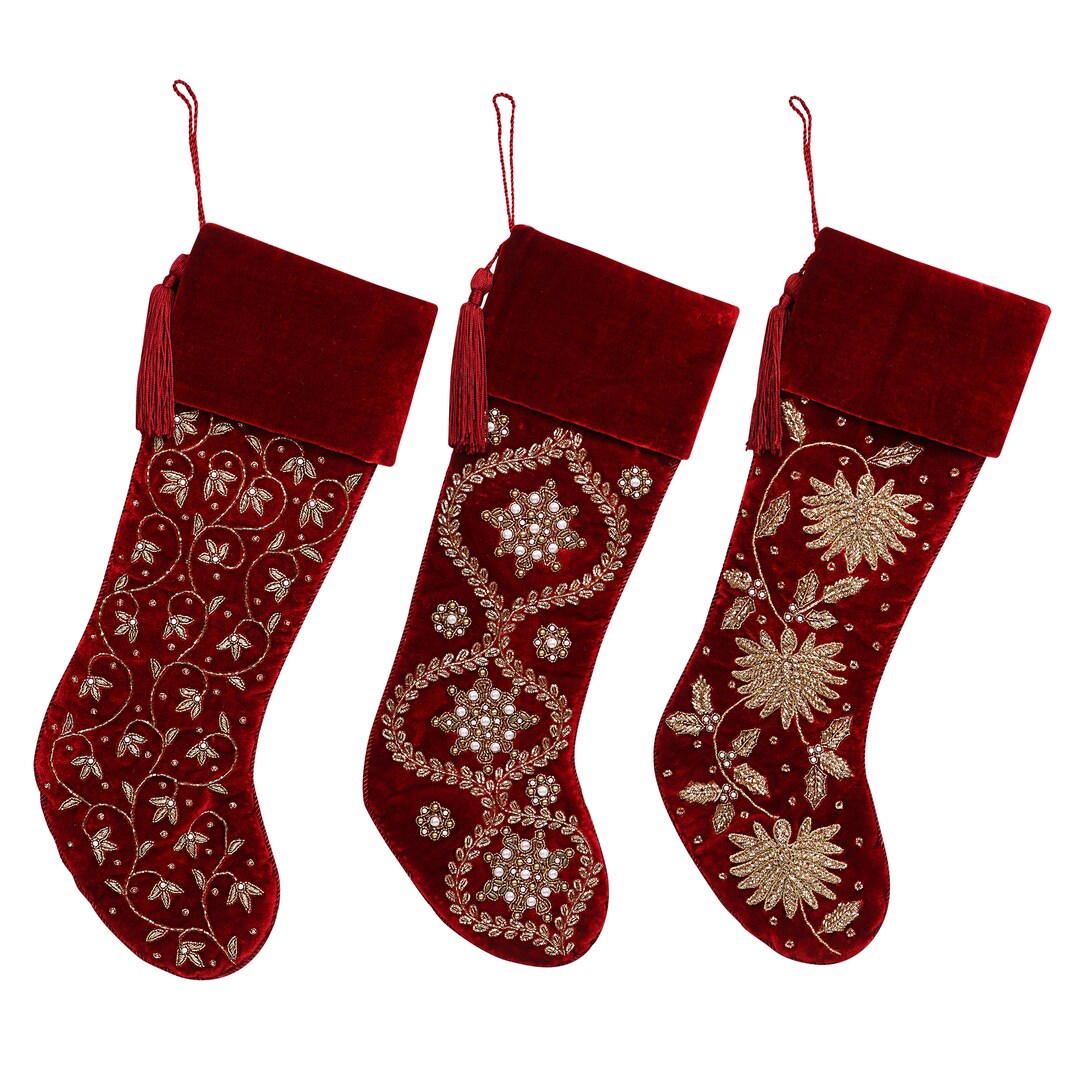 Handmade Velvet Christmas Stocking Set of 3 luxury Christmas - Etsy