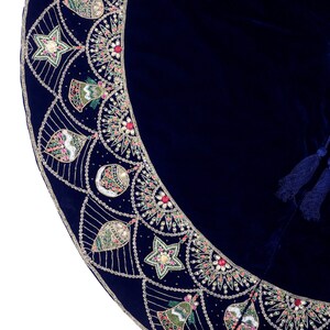 90 Inch Navy Blue Velvet Christmas Tree Skirt Handmade Large Tree Skirt ...