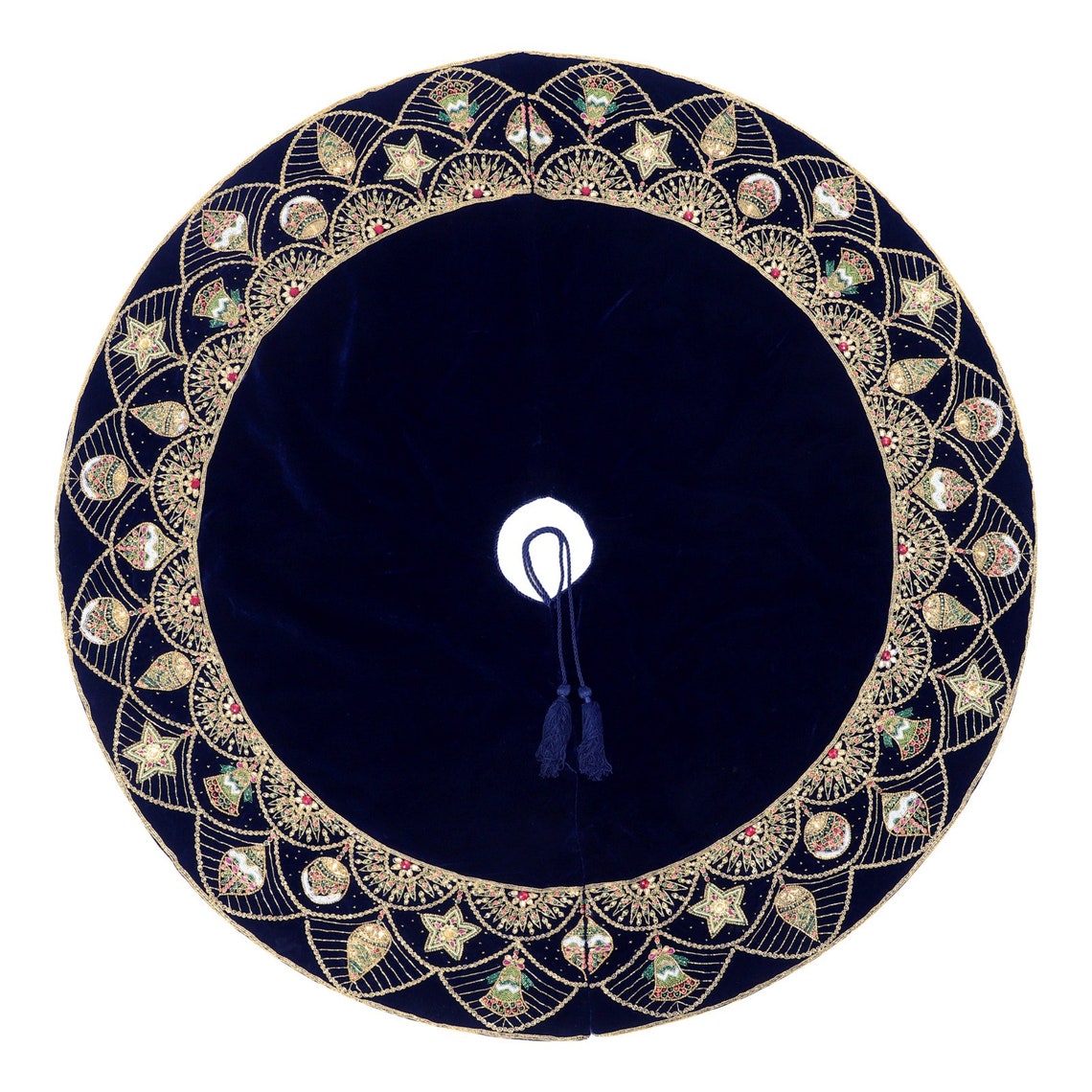 90 Inch Navy Blue Velvet Christmas Tree Skirt Handmade Large Tree Skirt ...