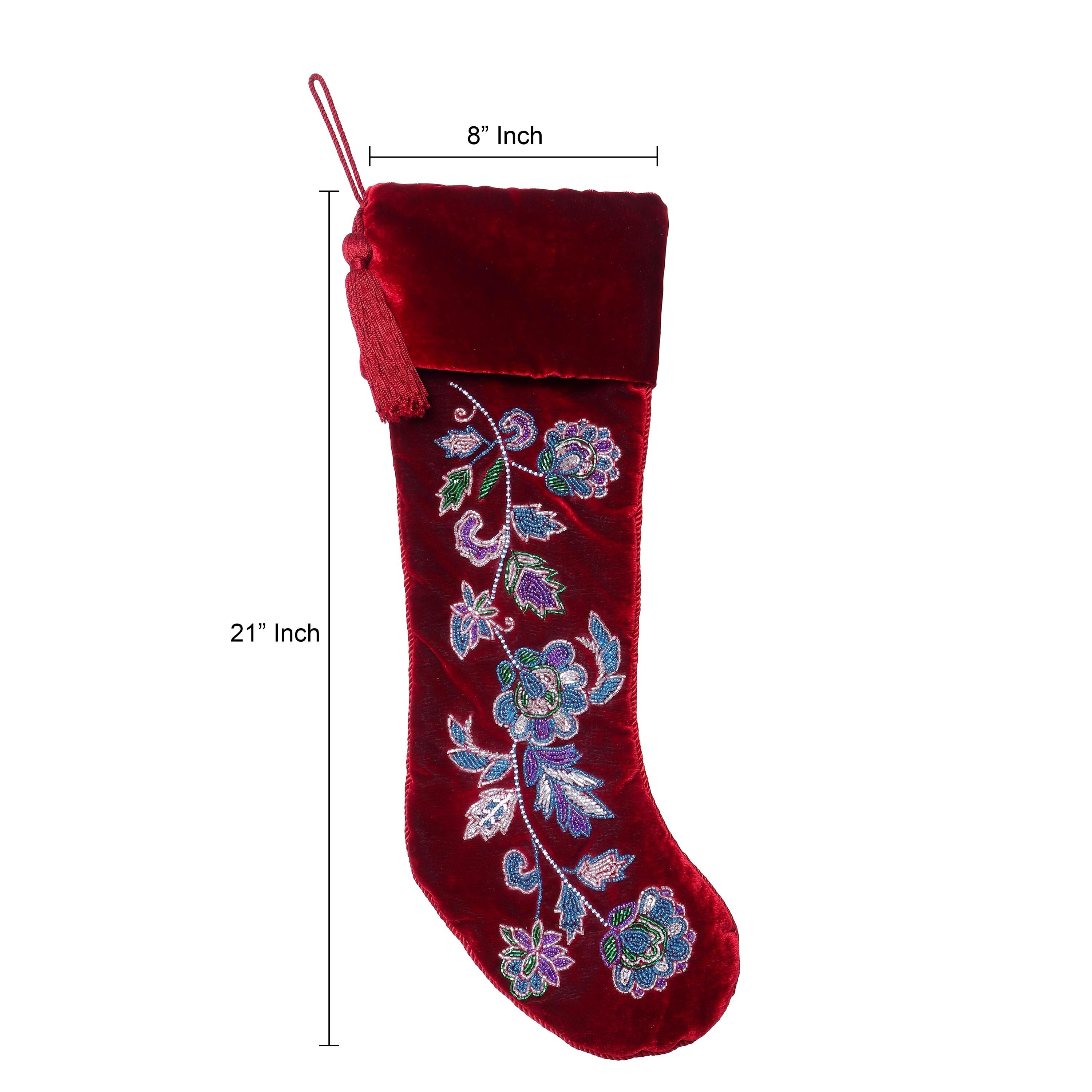 Red Floral Christmas Stocking Personalised Red Velvet Christmas ...