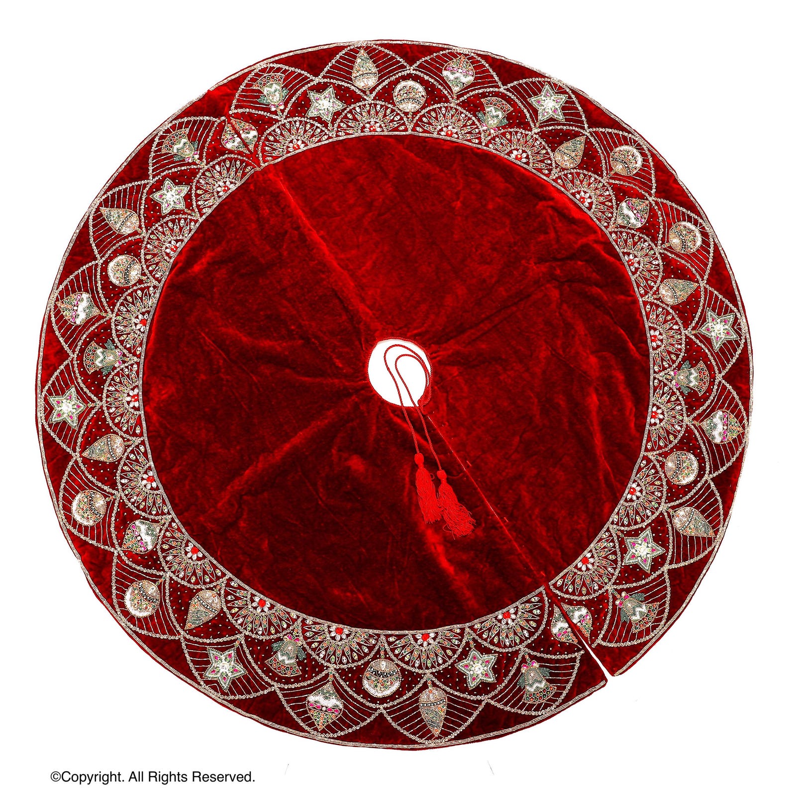 Red Velvet Christmas Tree Skirt 60" Handmade Large Tree Skirt Ornament ...