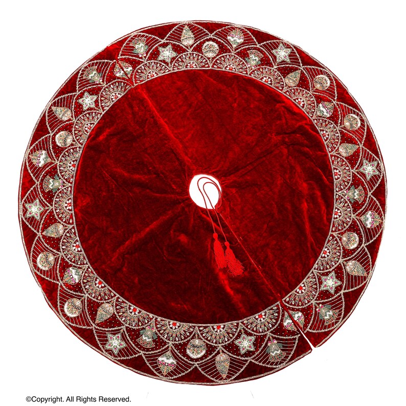 Red Velvet Christmas Tree Skirt 60" Handmade Large Tree Skirt Ornament ...