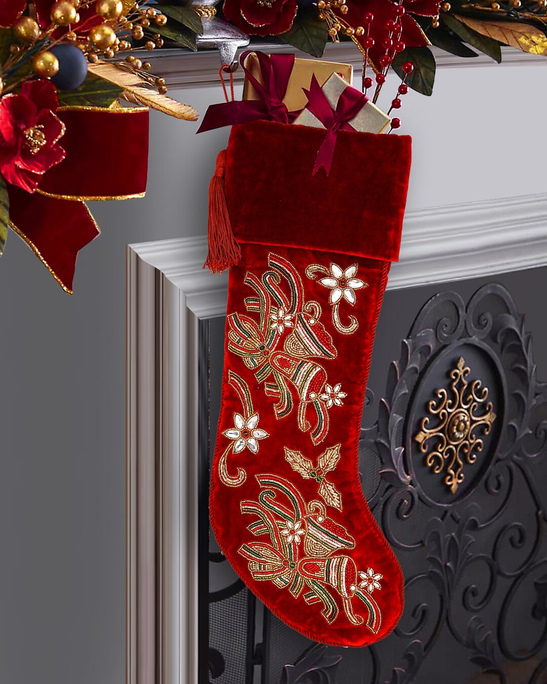 Red Velvet Christmas Stocking Personalised Christmas Stocking With ...