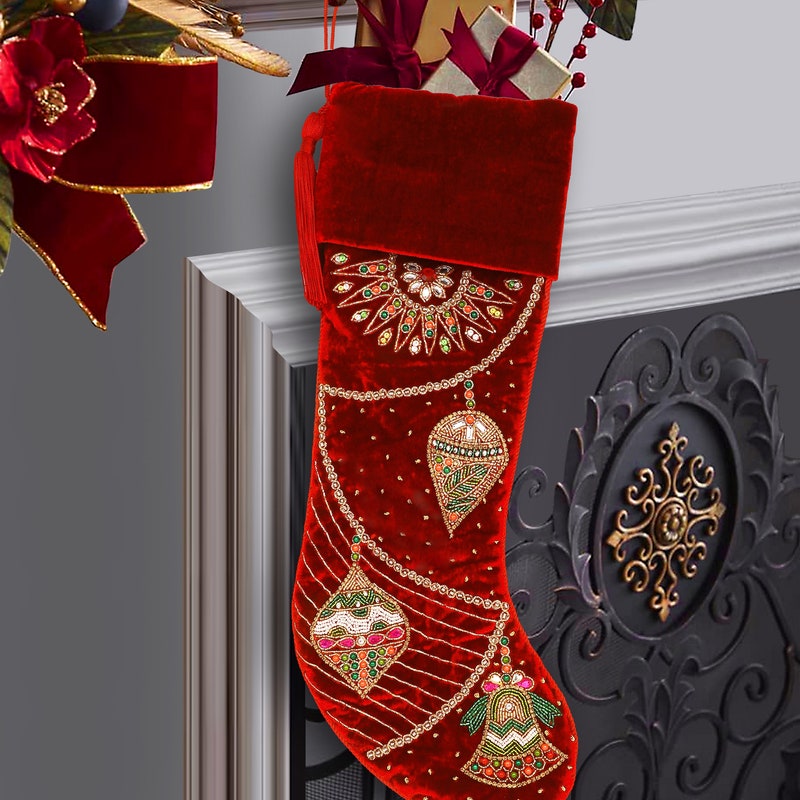 Red Beaded Stocking Ornament - Etsy UK