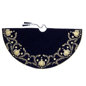 60" Navy Blue Velvet Christmas Tree Skirt Handmade Luxury Tree Skirt ...