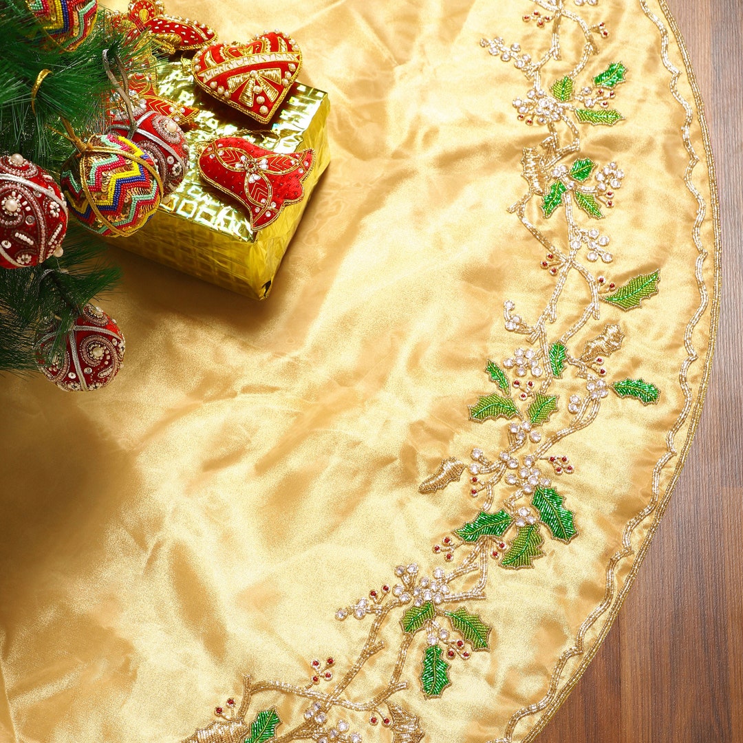 72 Inch Gold Christmas Tree Skirt Extra Large Christmas Tree Skirt ...