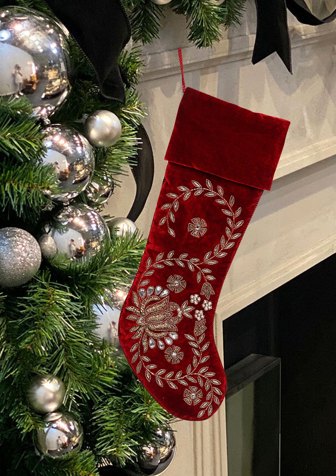 Red Velvet Christmas Stocking Personalised Christmas Stocking Lotus ...