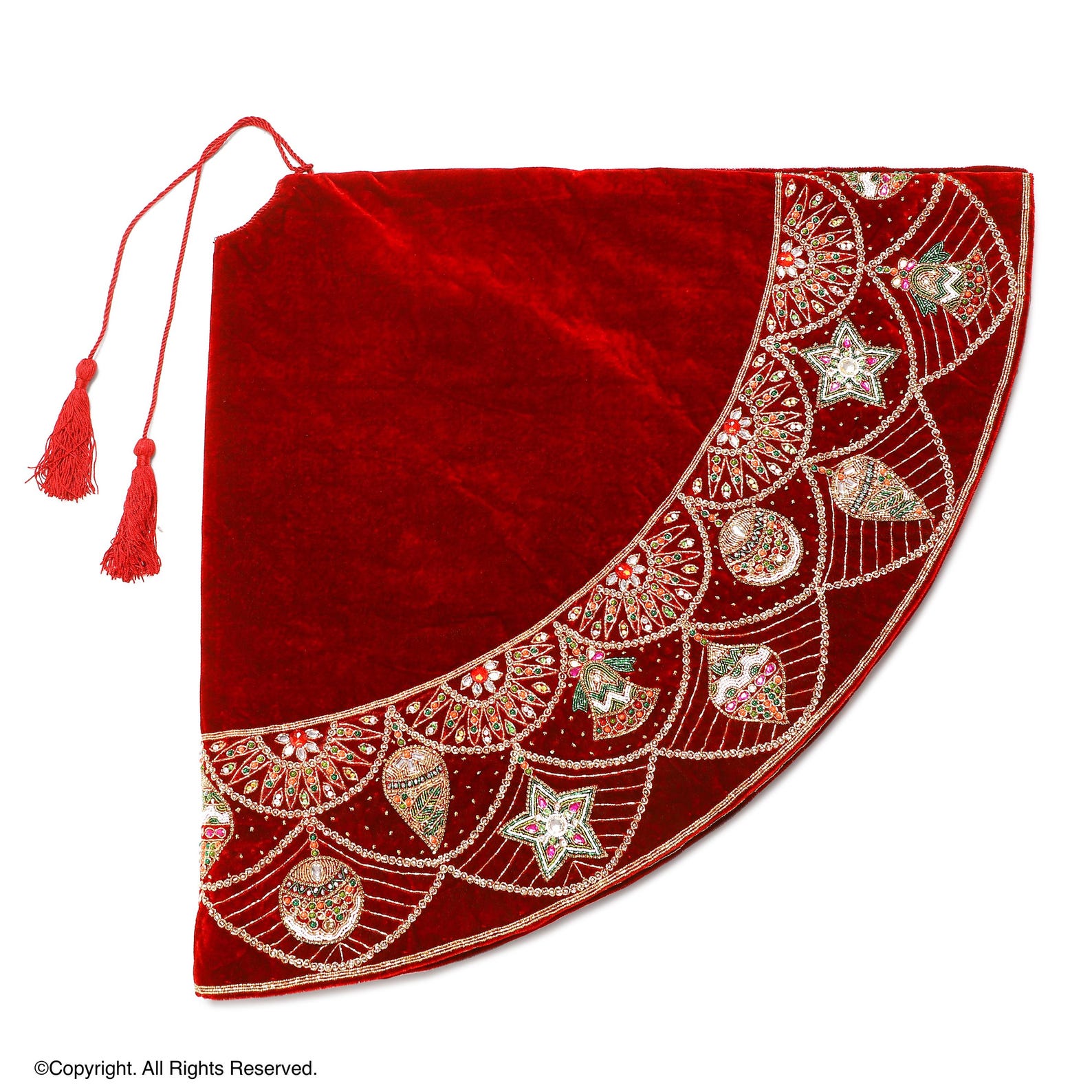 Red Velvet Christmas Tree Skirt 60" Handmade Large Tree Skirt Ornament ...