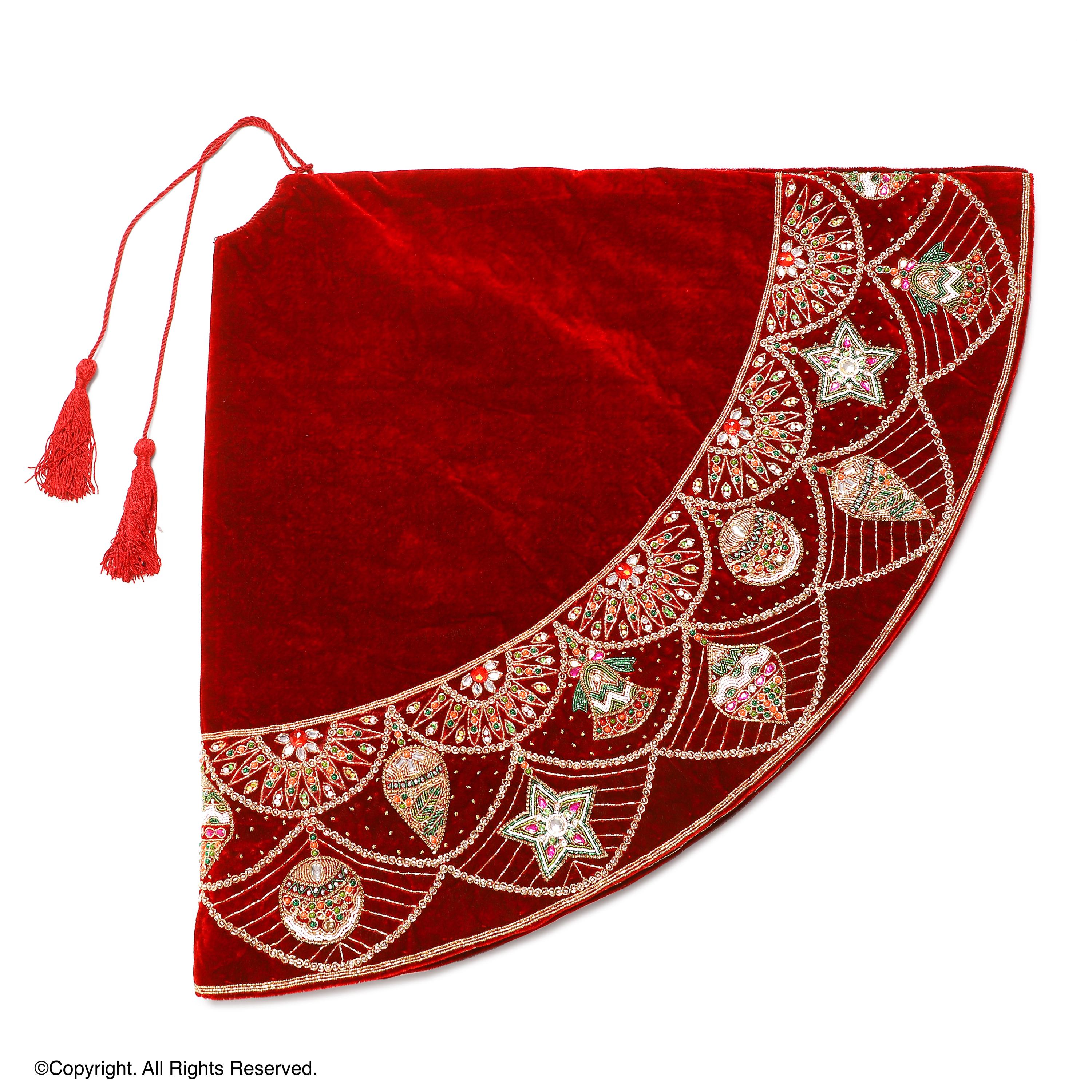 Red Velvet Christmas Tree Skirt 60" Handmade Large Tree Skirt Ornament ...