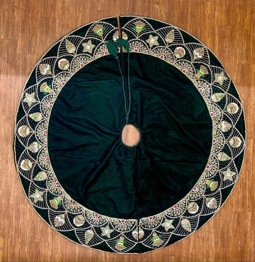 72 Green Christmas Tree Skirt Handmade Velvet Tree Skirt Large Ornament ...