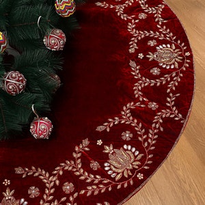 90 Christmas Tree Skirt Handmade Luxury Red Velvet Tree - Etsy