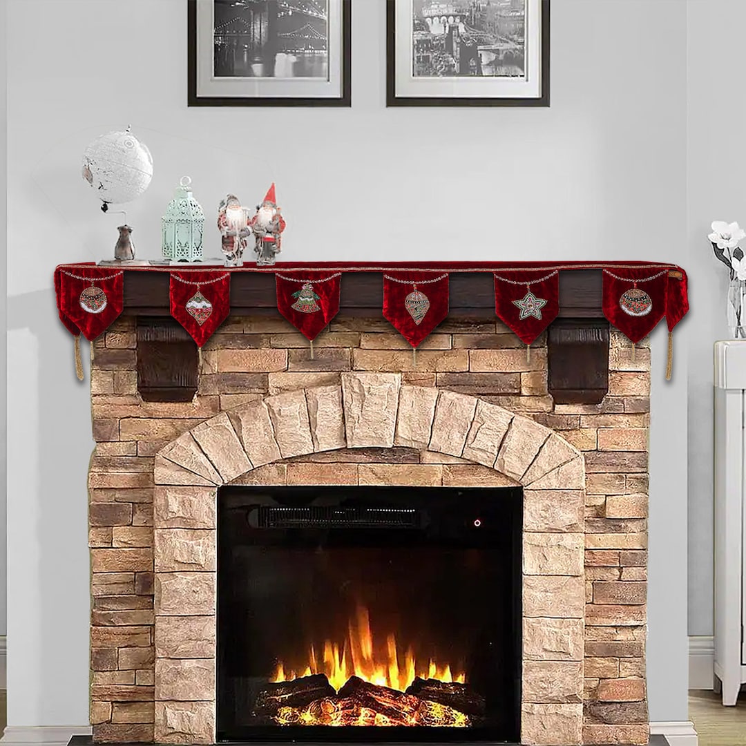 Red Velvet Christmas Mantle Scarf Handmade in Ornament Fireplace ...