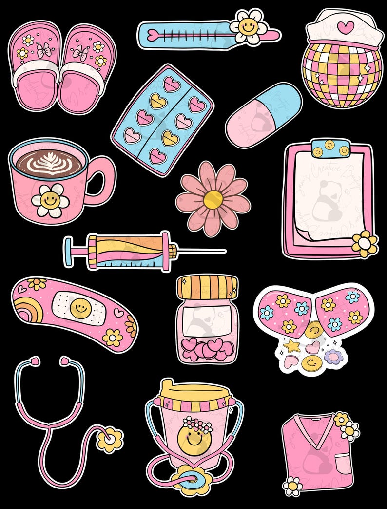 Retro Pink Nurse Stickers - Printable Digital Download for Nurses ...