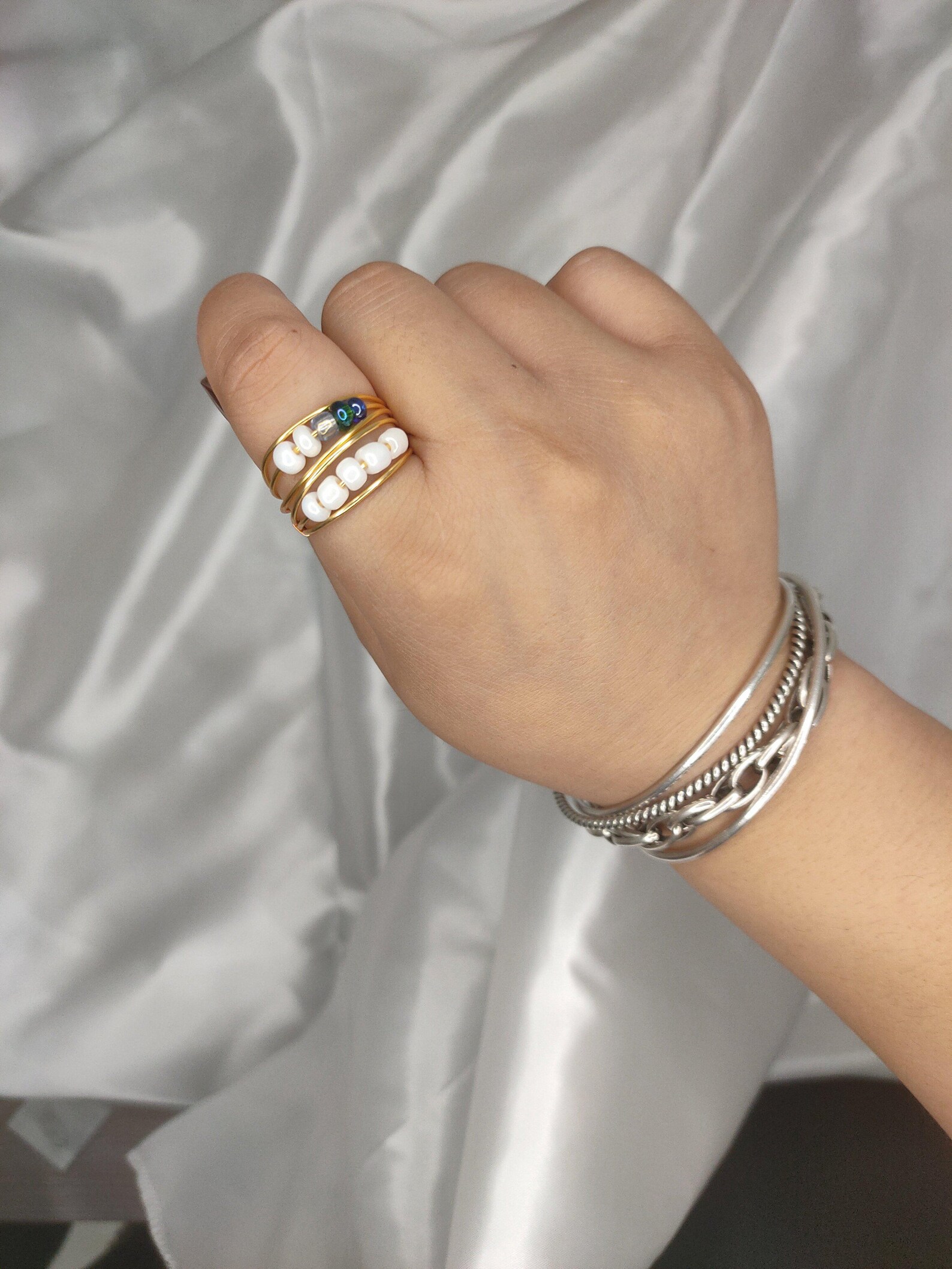 Pearl Beads Fidget Ring Spinner Rings for Women Girls Gold - Etsy