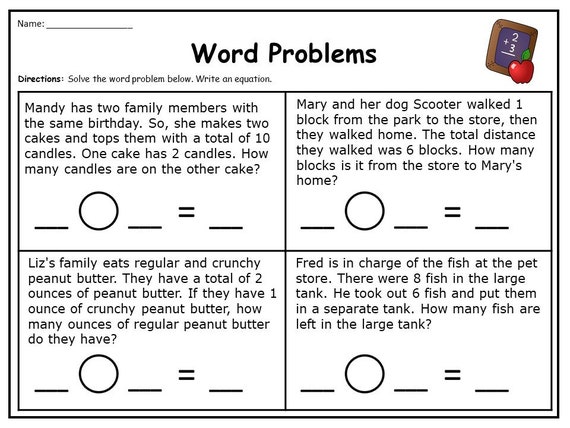 2nd Grade Math Worksheets Word Problems
