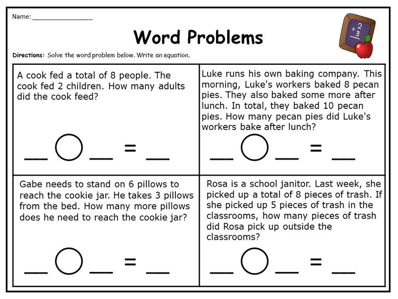10 Printable Word Problems Worksheets numbers 1-20 for | Etsy Australia