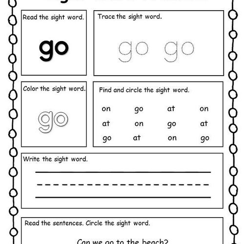 Pre-k Sight Words Printable Worksheets Fry's 100 - Etsy