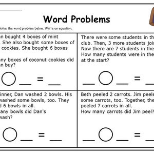 10 Printable Word Problems Worksheets numbers 1-20 for - Etsy Australia