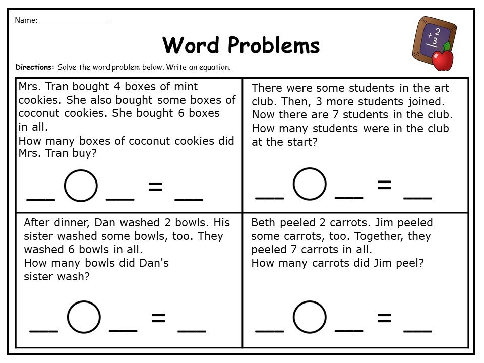 10 Printable Word Problems Worksheets numbers 1-20 for - Etsy Australia
