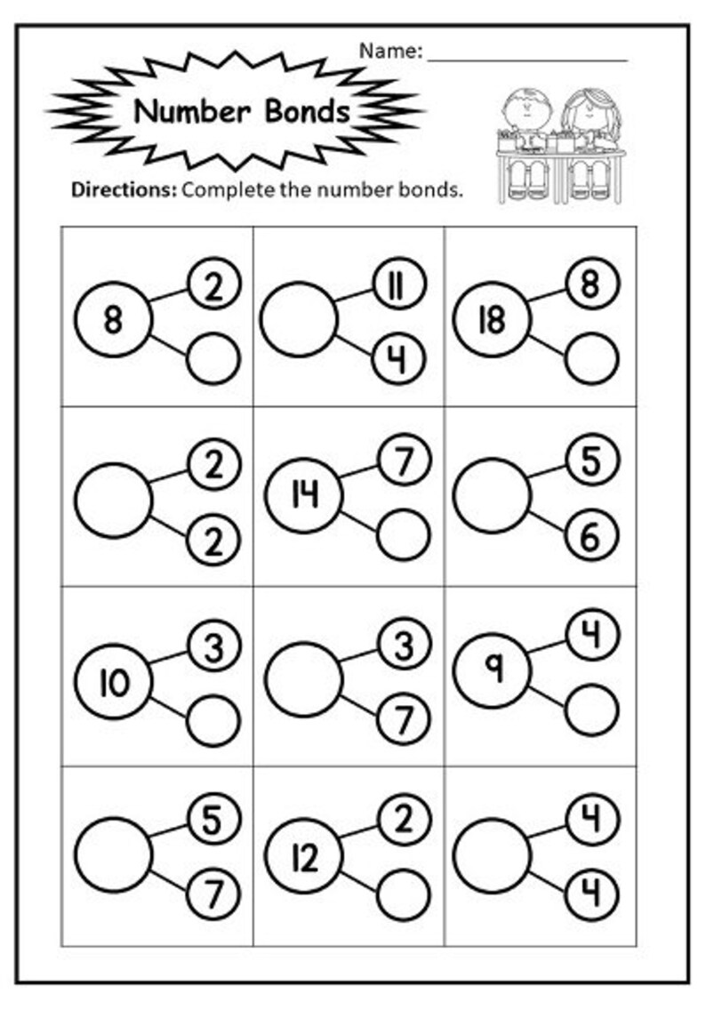 10 Printable Number Bonds Worksheets Numbers 1 20 For Etsy 10 Printable Number Bonds Worksheets Numbers 1 20 For Etsy