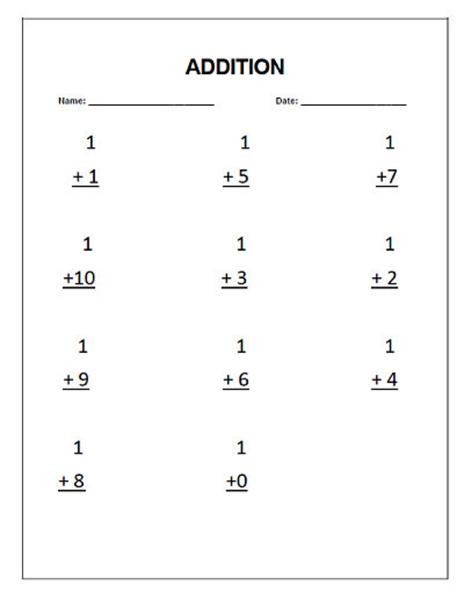 20 Printable Addition Worksheets numbers 1-10 for - Etsy