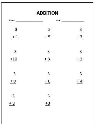 20 Printable Addition Worksheets numbers 1-10 for - Etsy