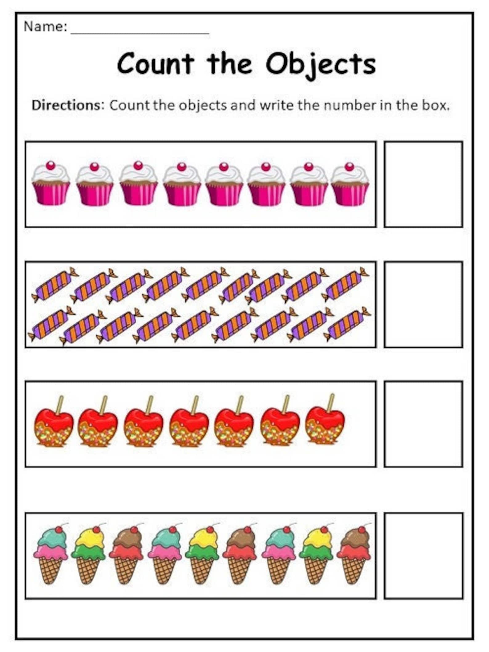 10 Printable Count Objects Worksheets numbers 1-20 for - Etsy Canada