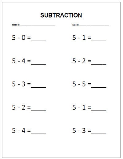 20 Printable Subtraction Worksheets numbers 1-10 for - Etsy