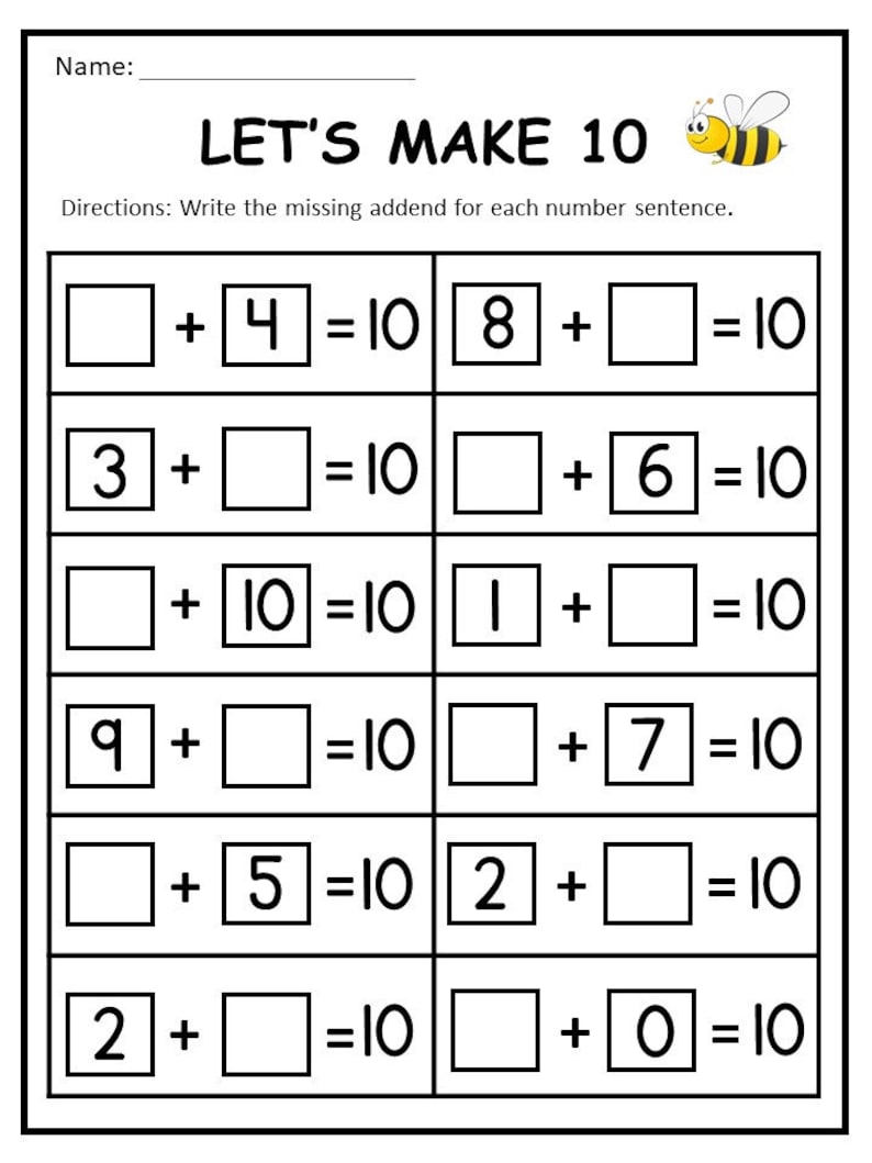 10 Printable Make 10 Worksheets for Kindergarten-1st Grade-2nd - Etsy ...