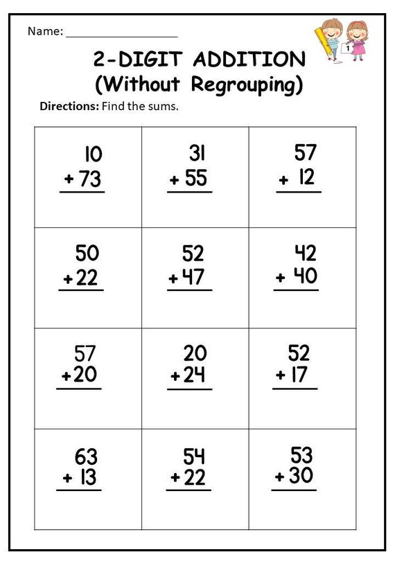 2 Digit Plus 2 Digit Addition With Some Regrouping 25 Questions A 