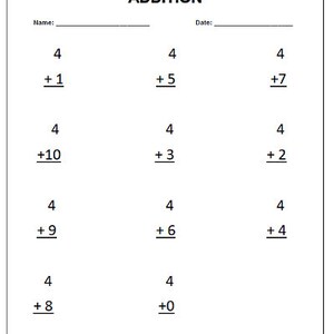 20 Printable Addition Worksheets numbers 1-10 for - Etsy