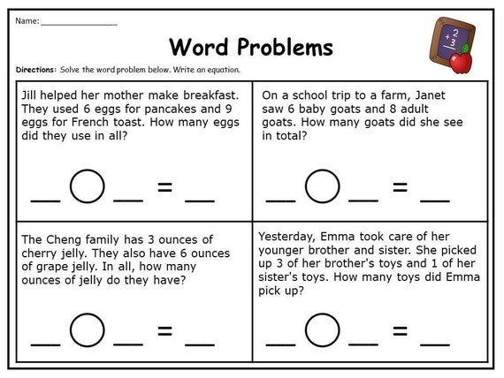 2nd Grade Math Worksheets Word Problems