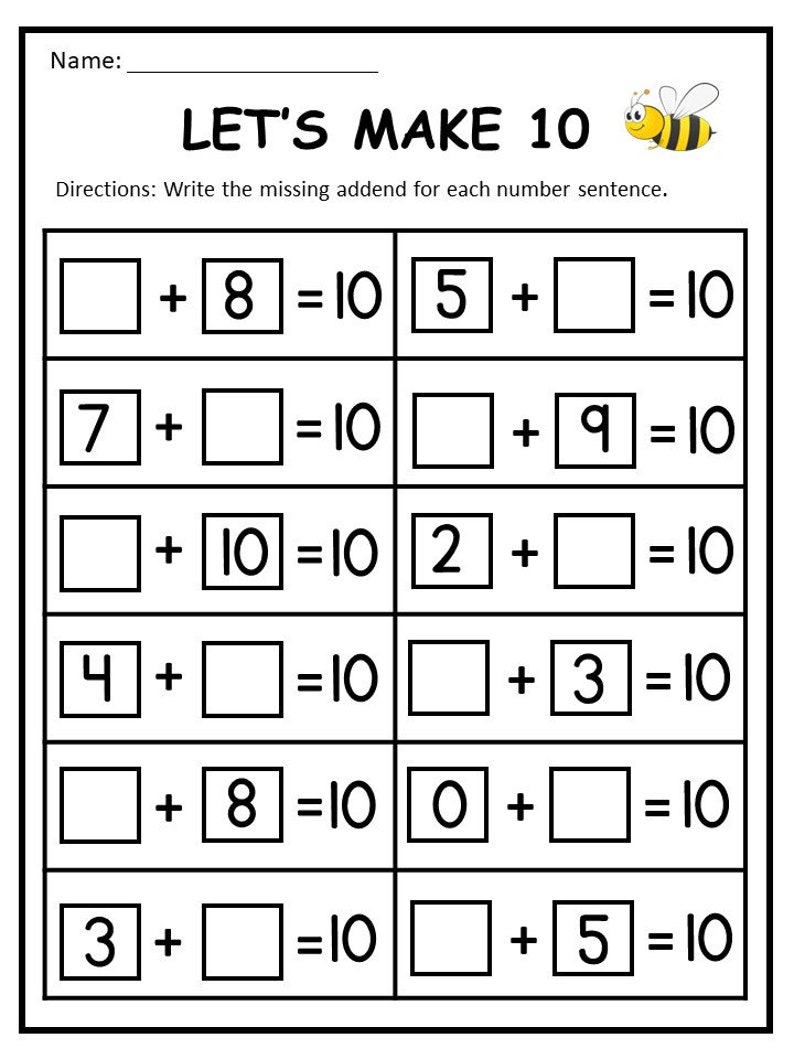 10 Printable Make 10 Worksheets for Kindergarten-1st Grade-2nd - Etsy ...