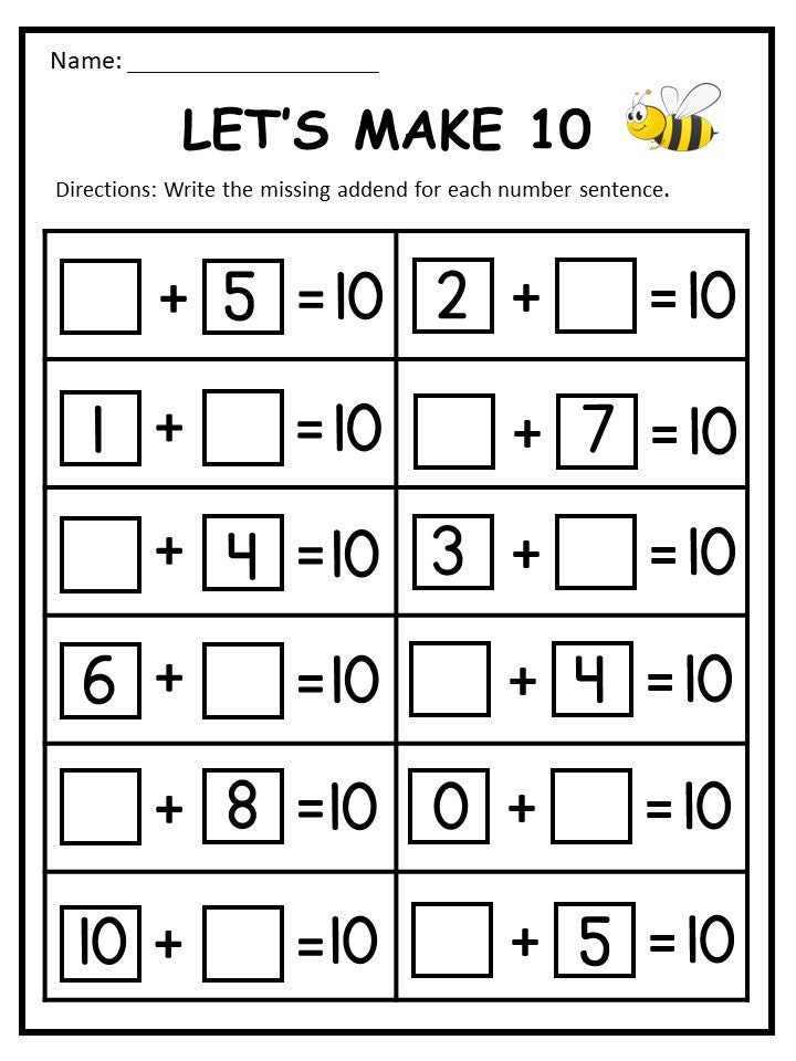 10 Printable Make 10 Worksheets for Kindergarten-1st Grade-2nd - Etsy ...
