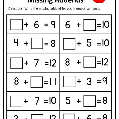 10 Printable Missing Addends Worksheets numbers 1-20 for - Etsy Hong Kong