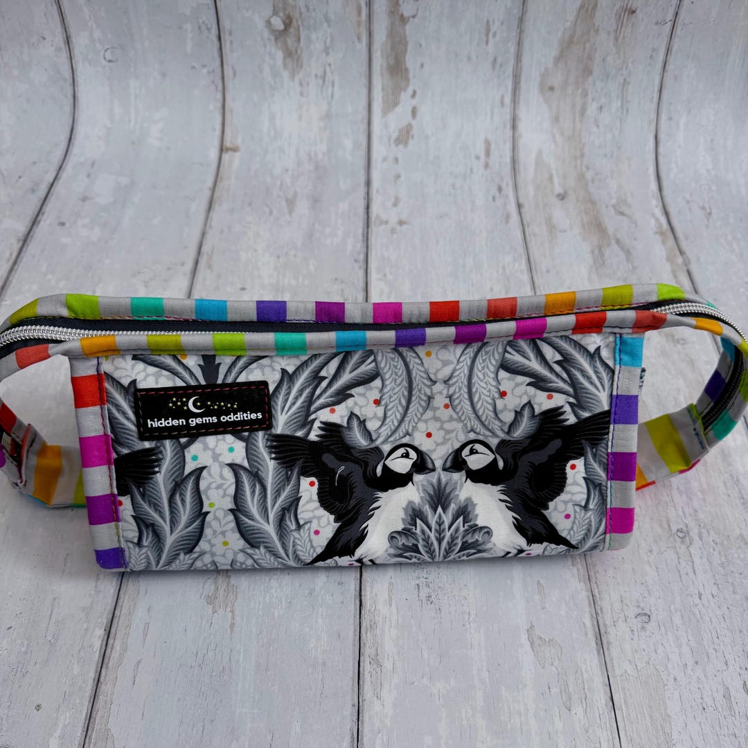 Tula Pink Puffin Project Bag, Handmade Craft Travel Bag, Sew Together ...