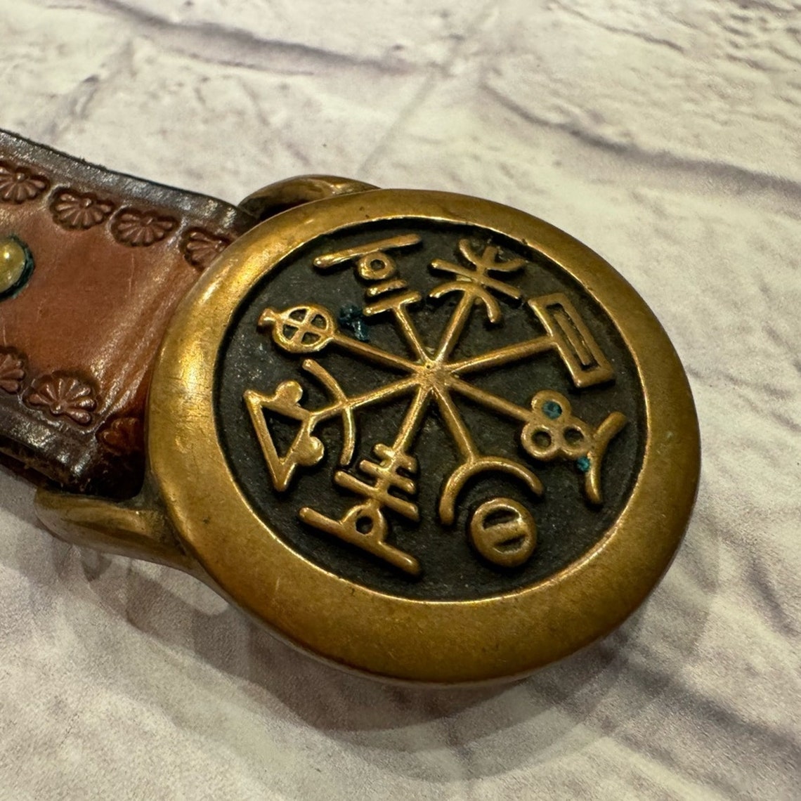 Rare Tech Ether Guild Rhumb TEG Brass 1970s Vintage Belt Buckle Leather ...