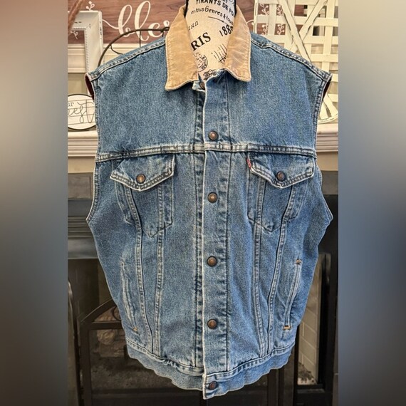 Levi’s Vintage Trucker Jean Jacket Vest Denim Flannel… - Gem