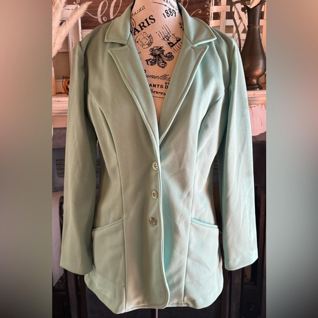 Vintage Mint Green Polyester Blazer Suit Jacket Women’s Small Medium ...