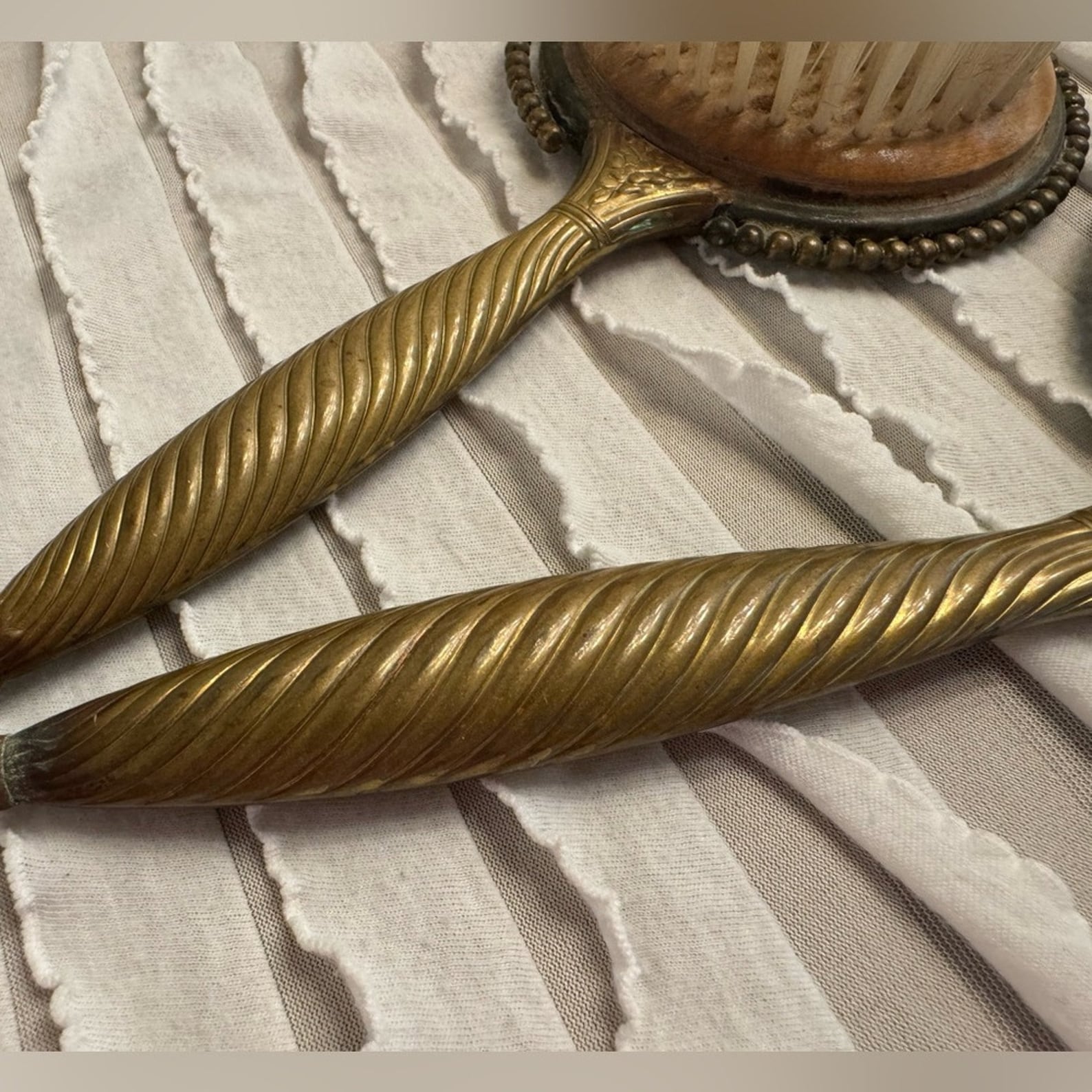 Antique Brass Hand Mirror Brush Set Vintage Brass Vanity Hand Held ...