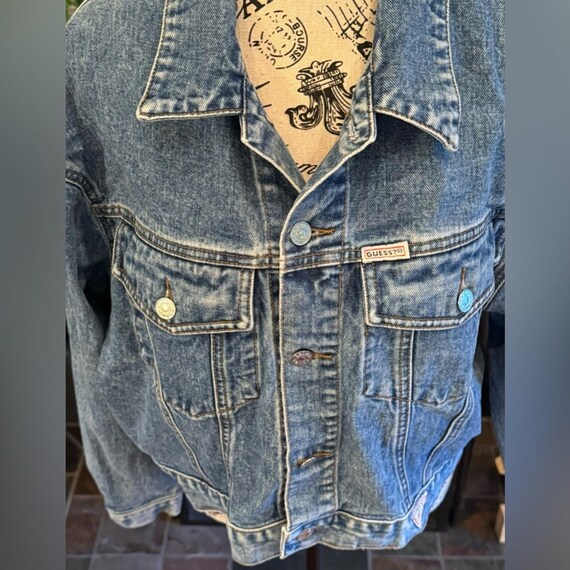 Rare Guess Jeans Denim Trucker Jacket Women’s L XL 19… - Gem