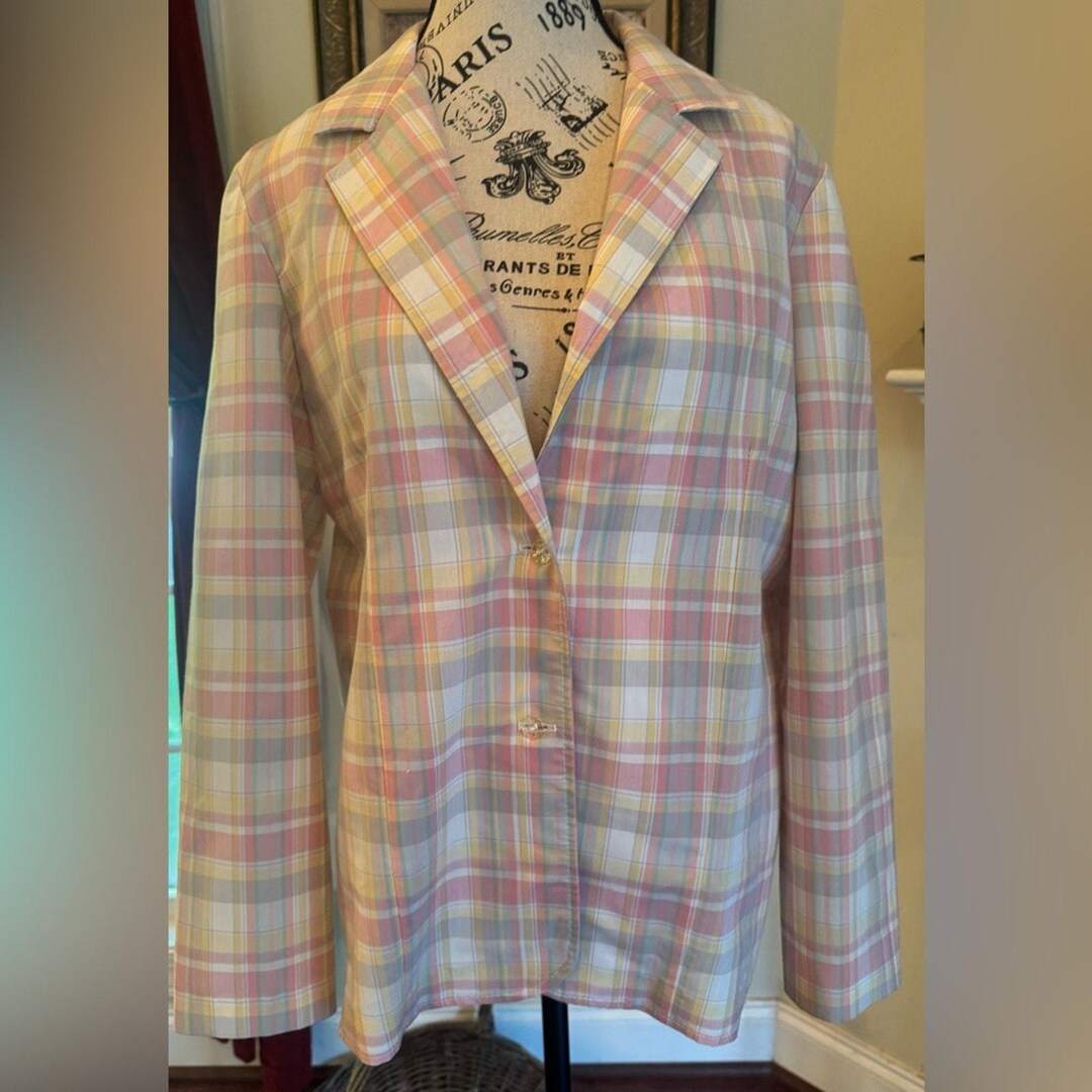 Vintage Cricket Lane Spring Summer Lightweight Blazer Pastel Plaid Pink ...