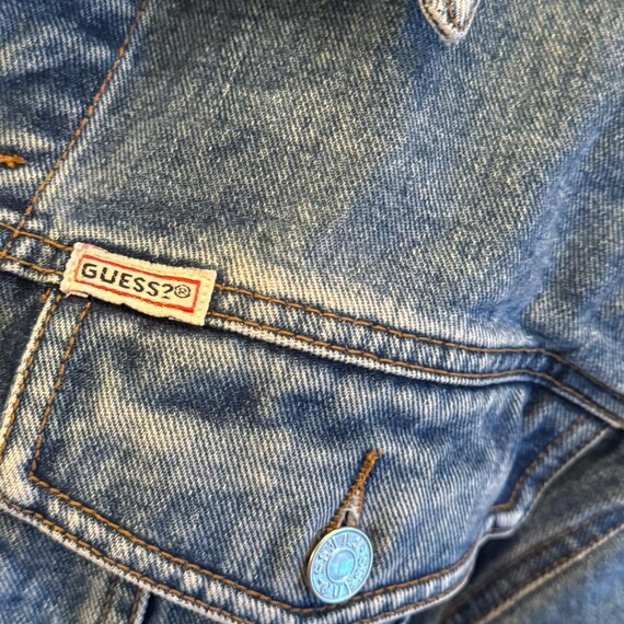 Rare Guess Jeans Denim Trucker Jacket Women’s L XL 19… - Gem