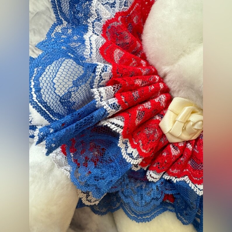 Pose-able Vintage Teddy Bear Lace Red White Blue Handmade July 4th ...