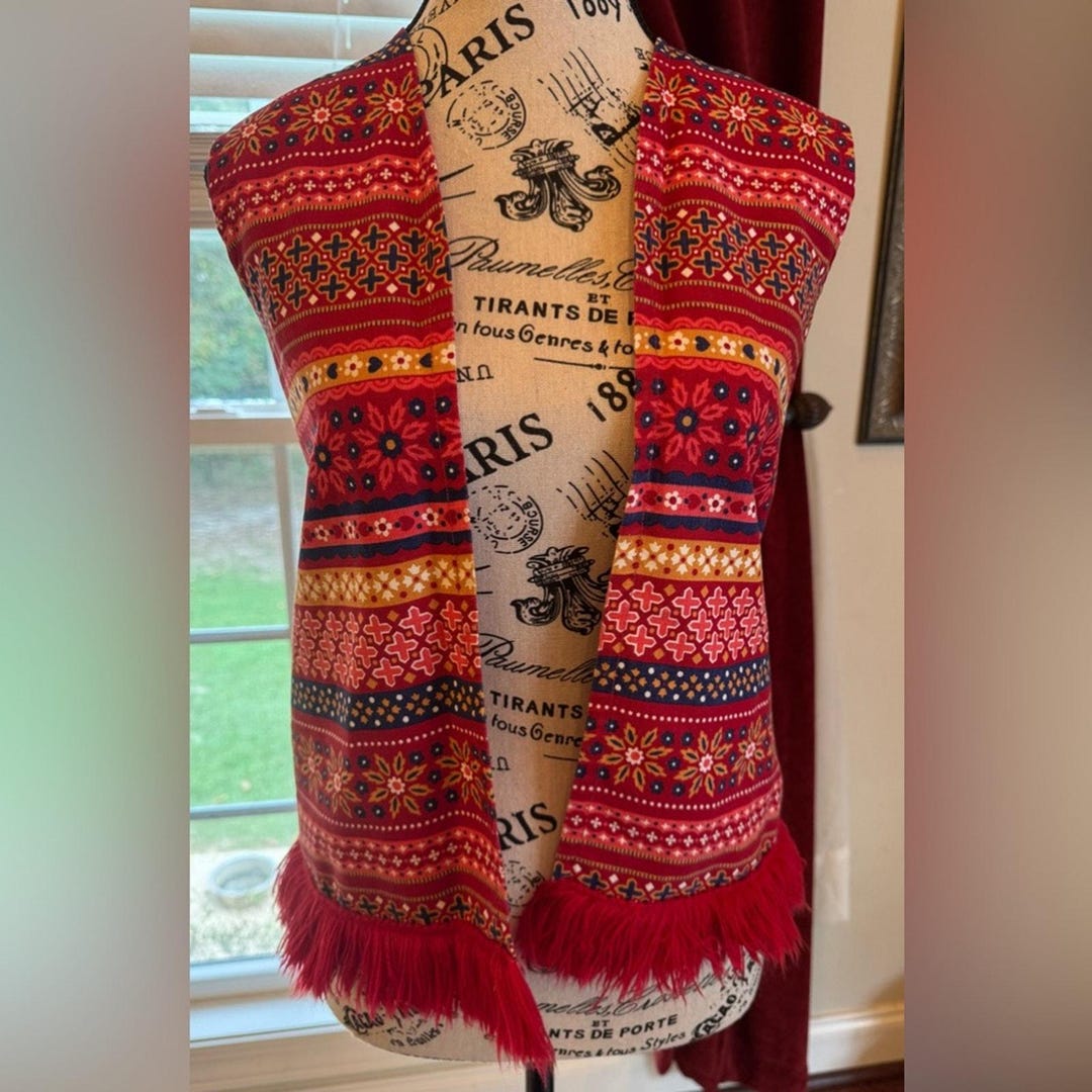 Vintage 70s Sears Fringe Vest Folk Striped Hippie Boho Floral Bright ...