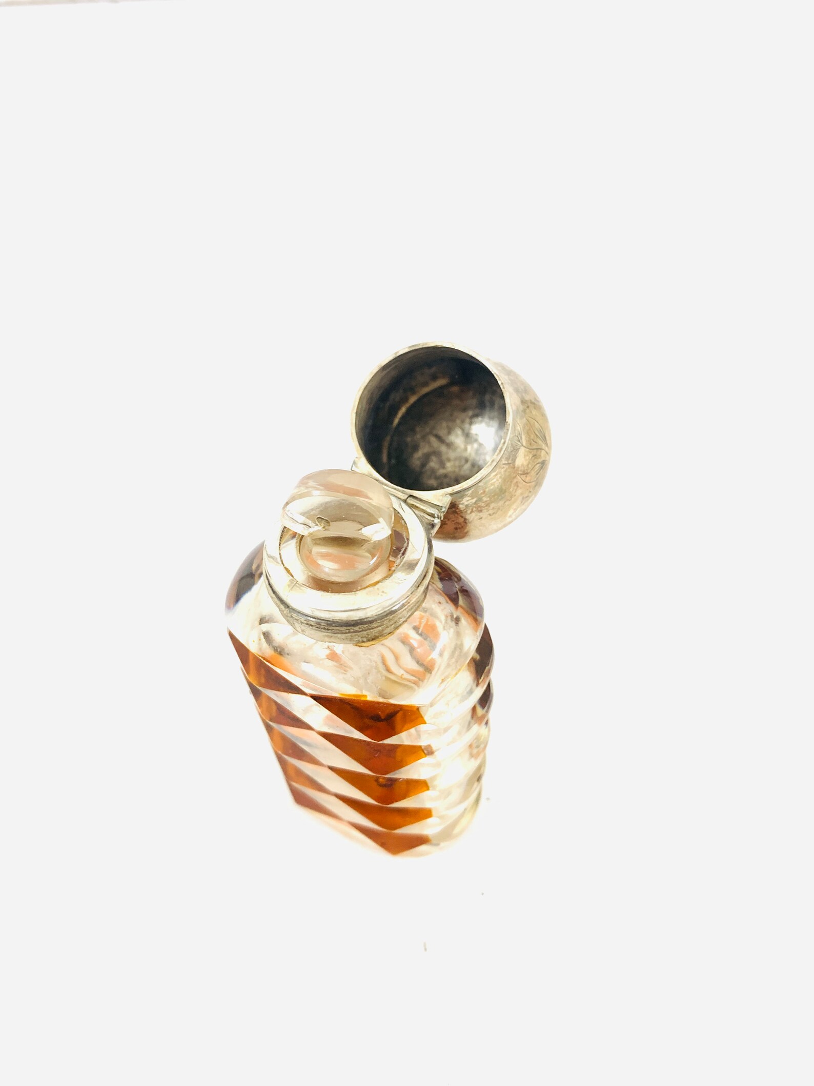 Antique Amber Overlay Cut Glass Perfume Scent Bottle Sterling Silver ...