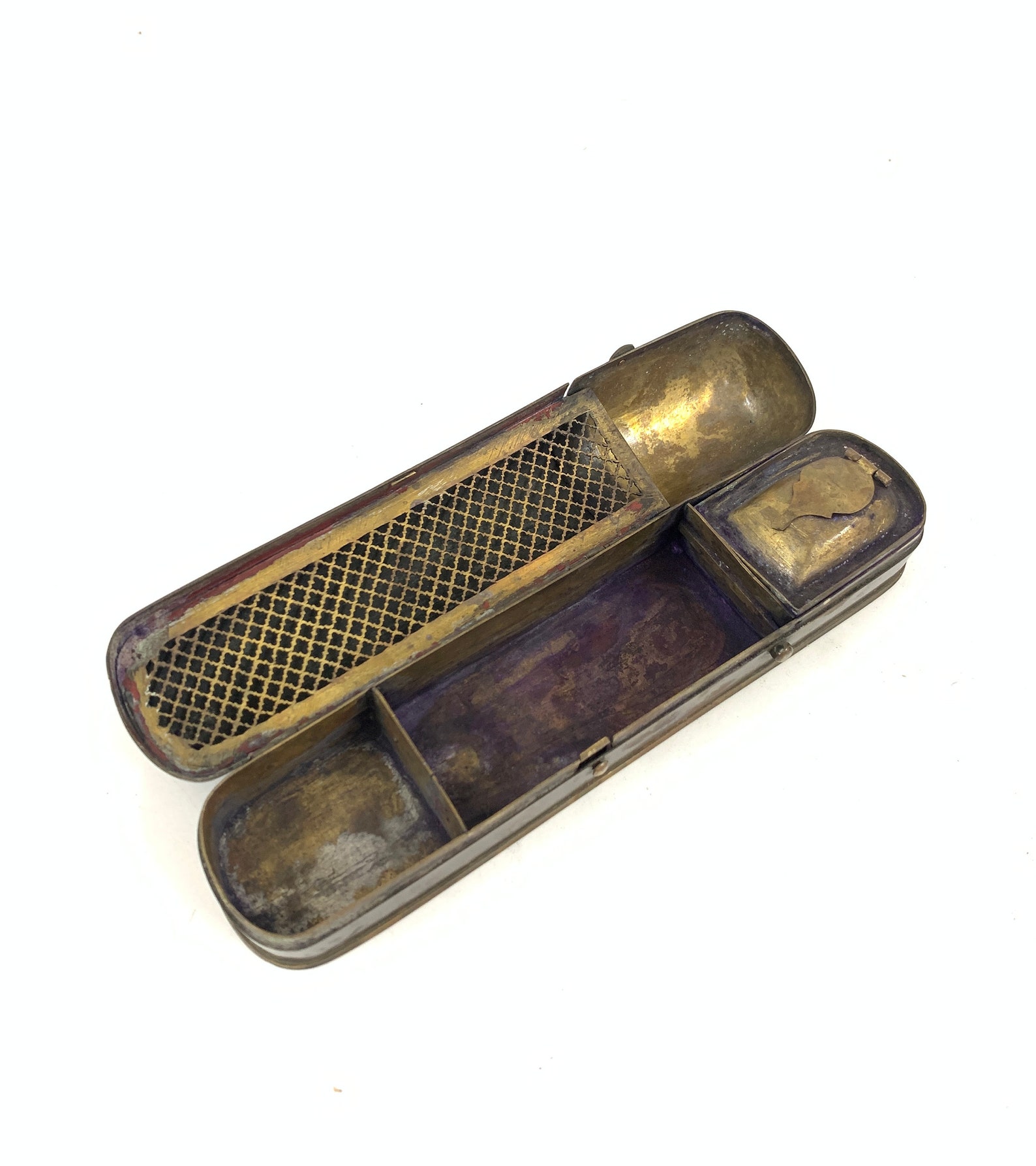 Antique Brass Pen Box With Ink Pot - Etsy